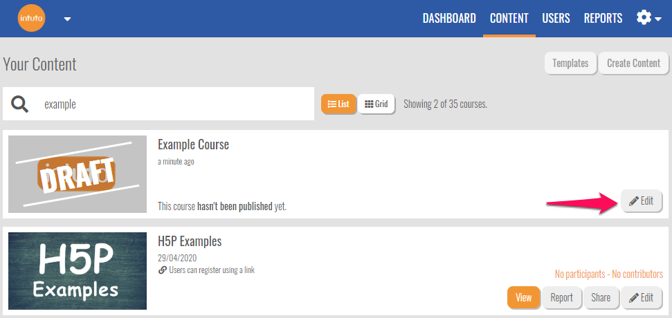 How do I edit or delete something from my course?
